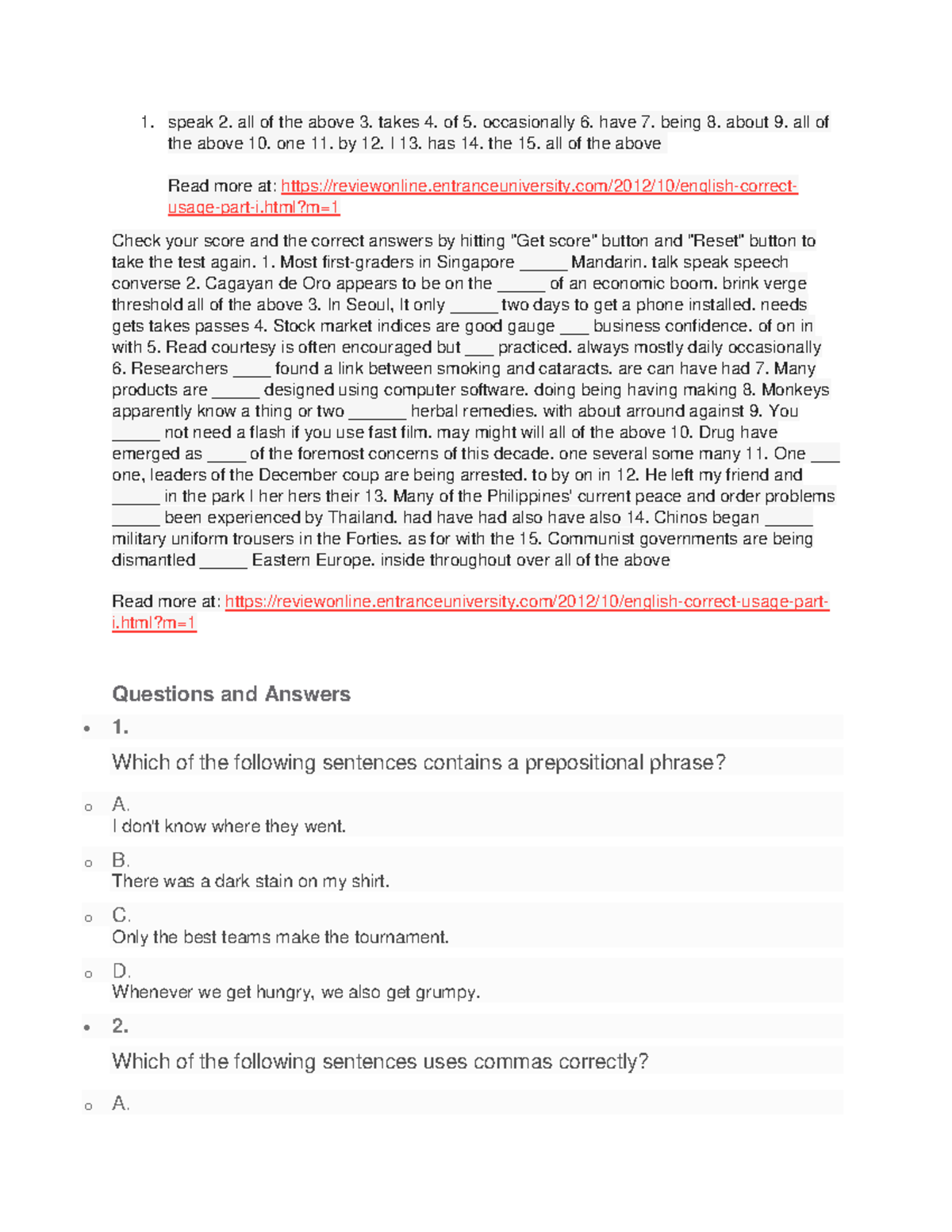 Pdfcoffee - test - 1. speak 2. all of the above 3. takes 4. of 5 ...