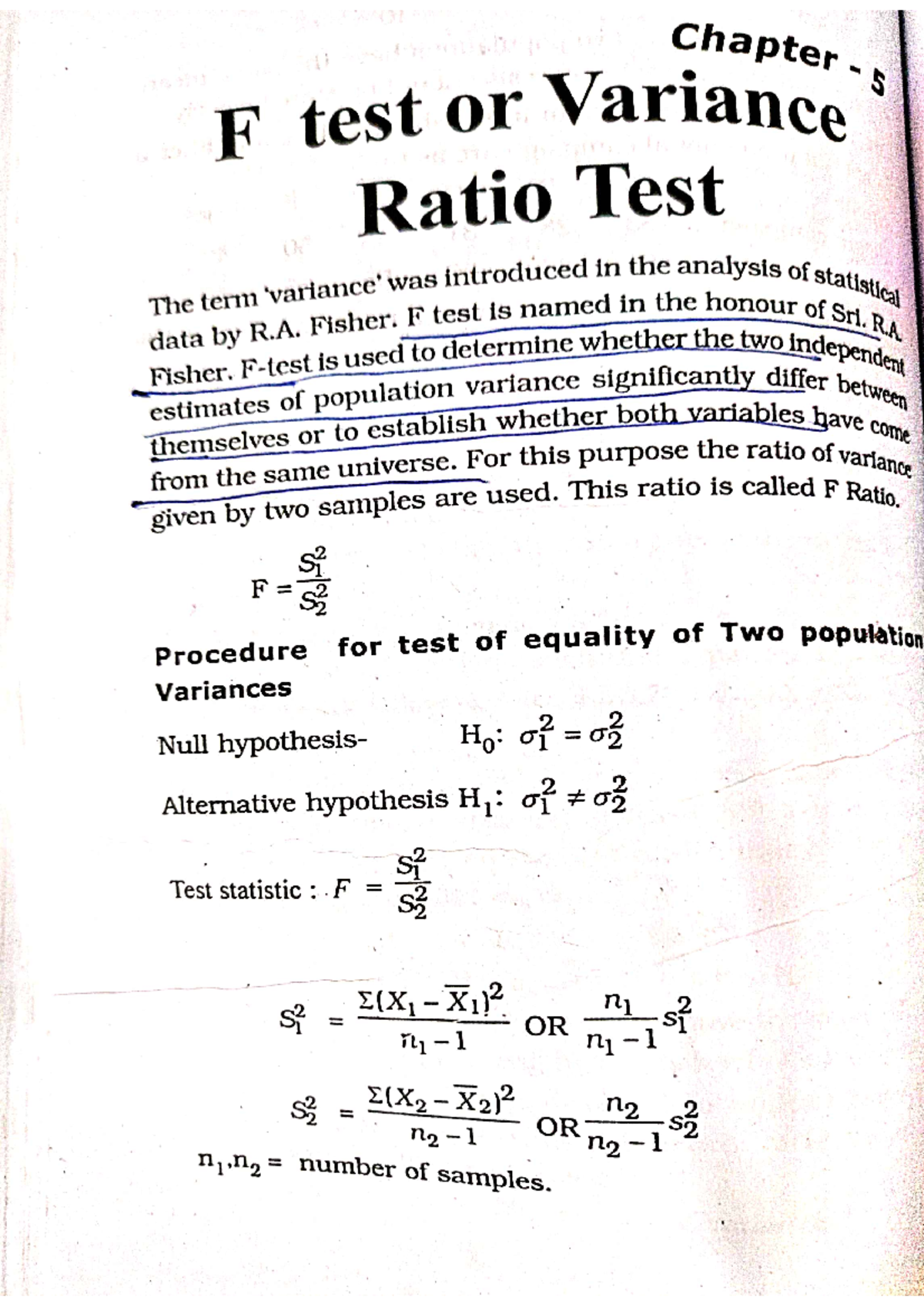 F Test or Variance Ratio Test - M.Com - Studocu