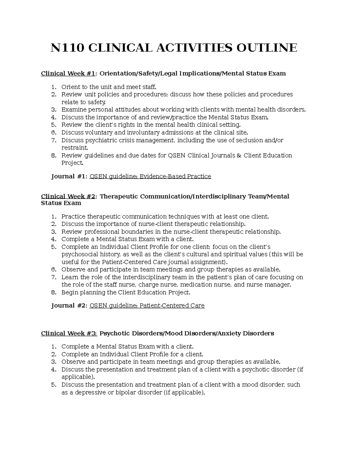 N110 Clinical Activities Outline F22 - N110 CLINICAL ACTIVITIES OUTLINE ...