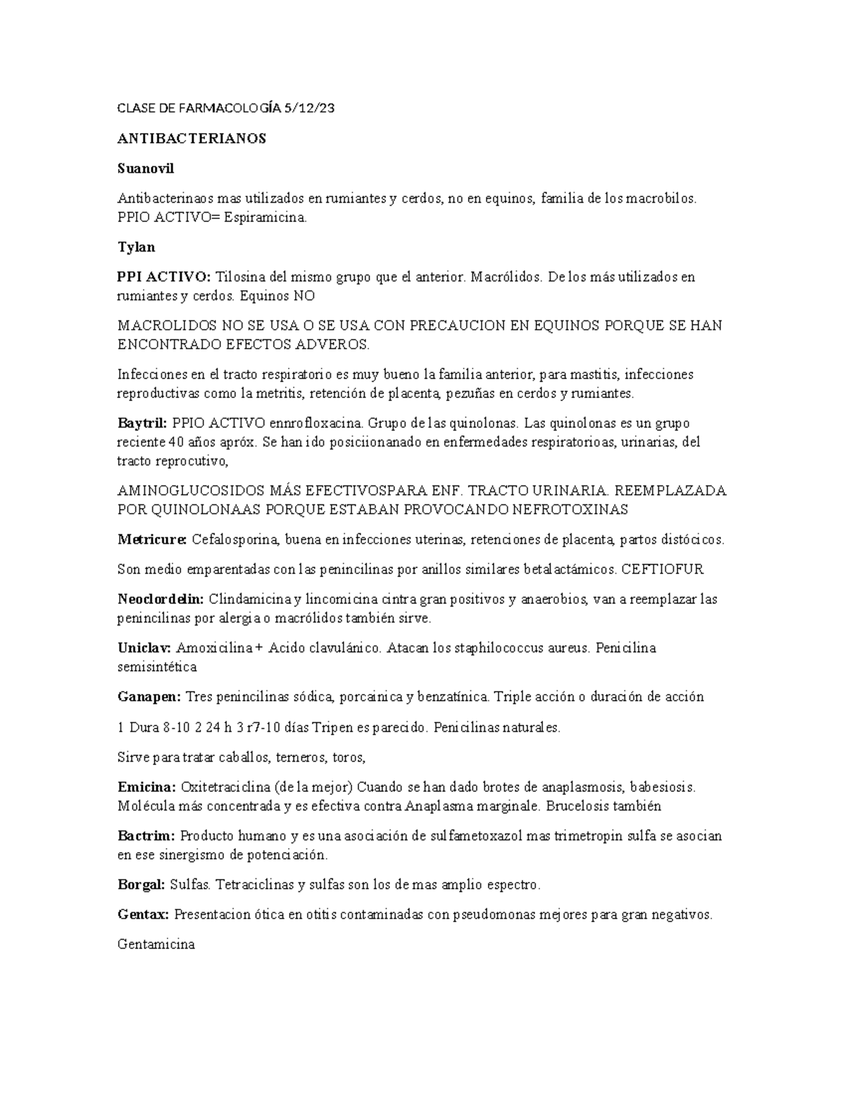 Clase DE Farmacología 5 - CLASE DE FARMACOLOGÍA 5/12/ ANTIBACTERIANOS ...