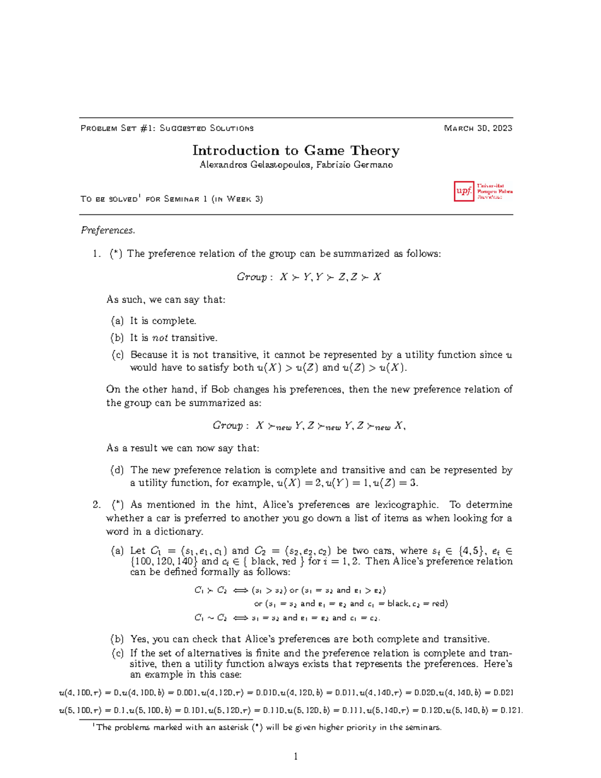 Solutions to Problem Set #1 - Problem Set #1: Suggested Solutions March ...