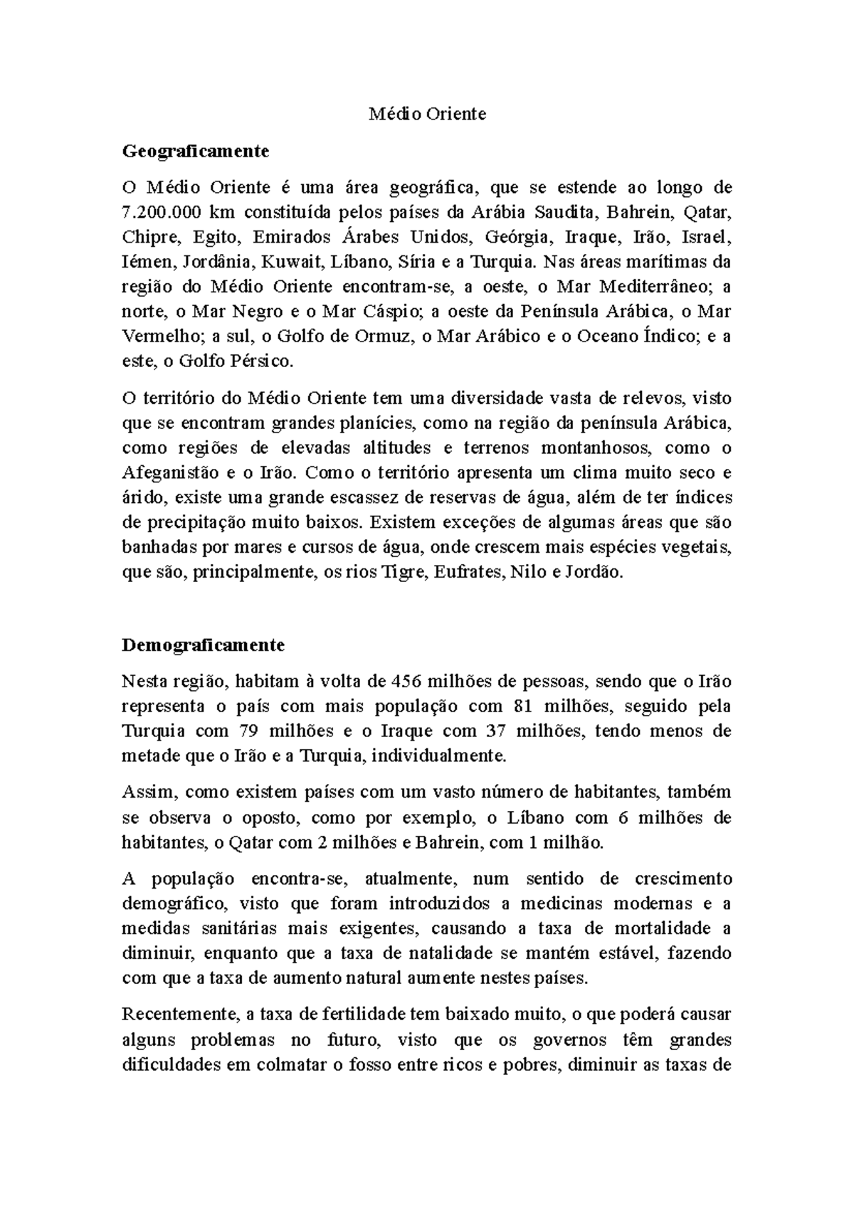 Médio Oriente: descrição - Médio Oriente Geograficamente O Médio ...