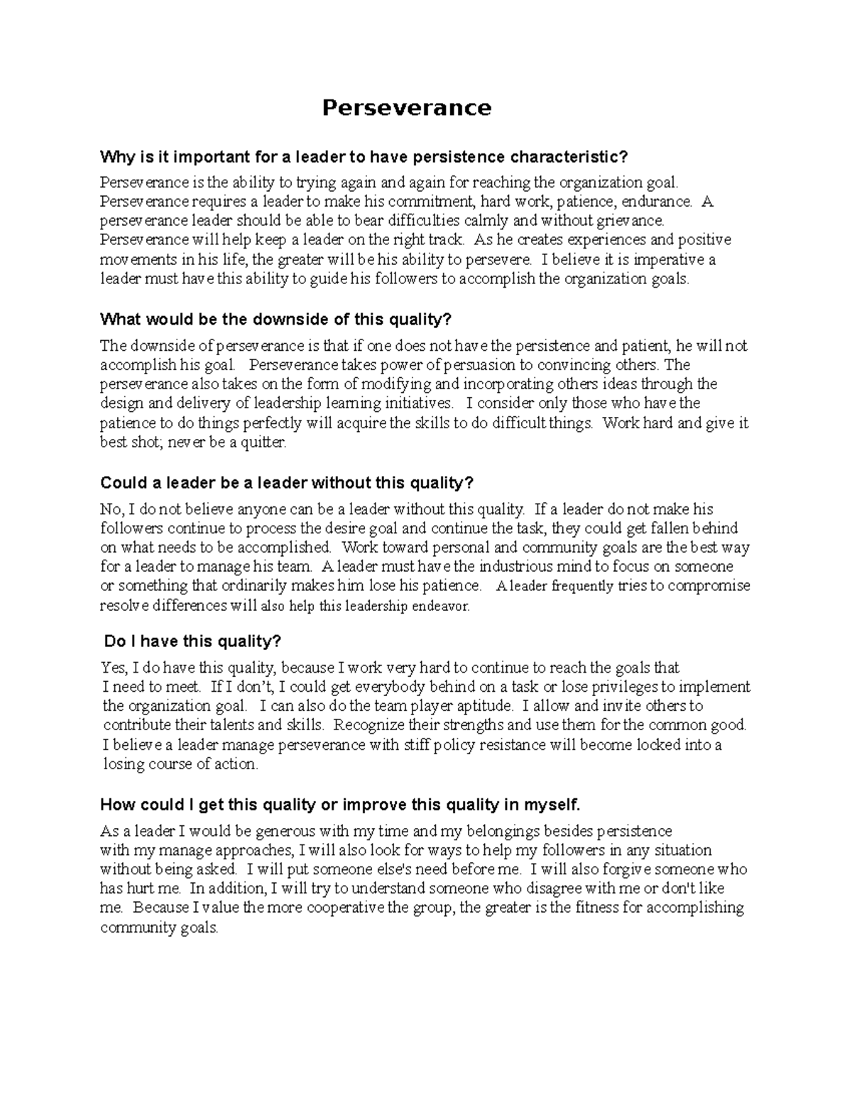 MS 222 Week 2 Perseverance - Perseverance Why is it important for a ...