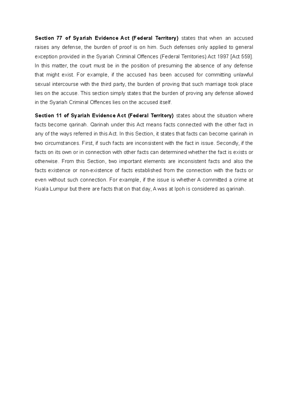 Section 77 of Syariah Evidence Act - Such defenses only applied to ...