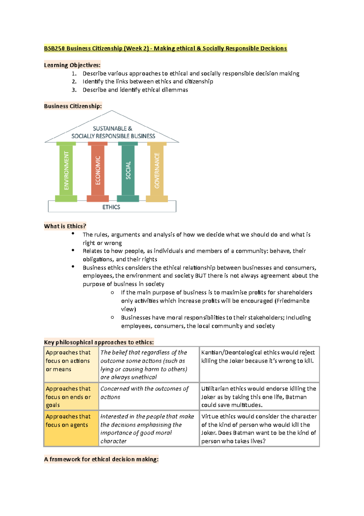 BSB250 - L2 - LECTURE 2 - BSB250 Business Citizenship (Week 2) - Making ...