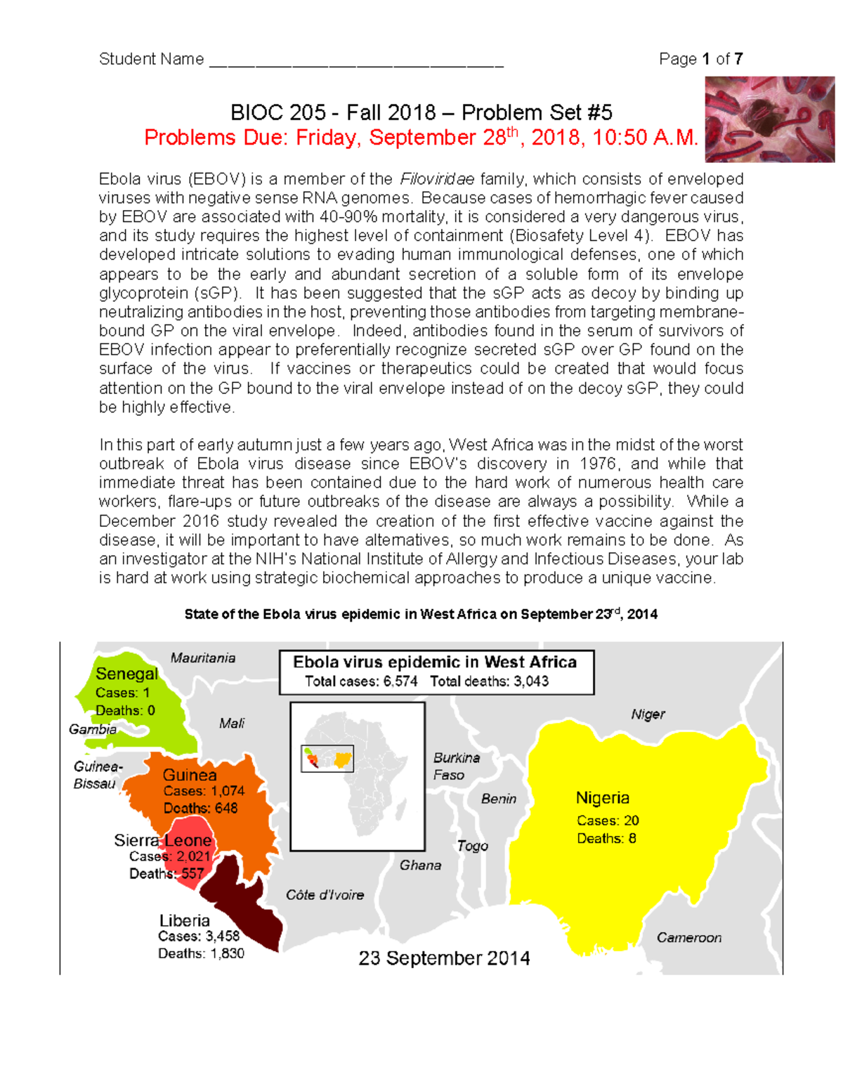 BIOC 205 - Fall 2018 - Problem Set #5 - Student Name Page 1 of 7 BIOC 205 Fall 2018 Problem Set ...