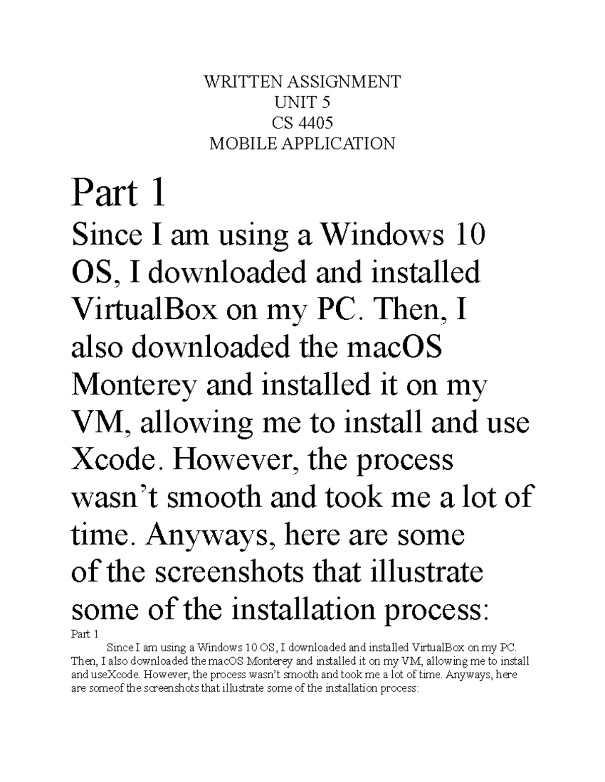 Written Assignment CS 4405 Mobile Application - WRITTEN ASSIGNMENT UNIT 5 CS 4405 MOBILE ...