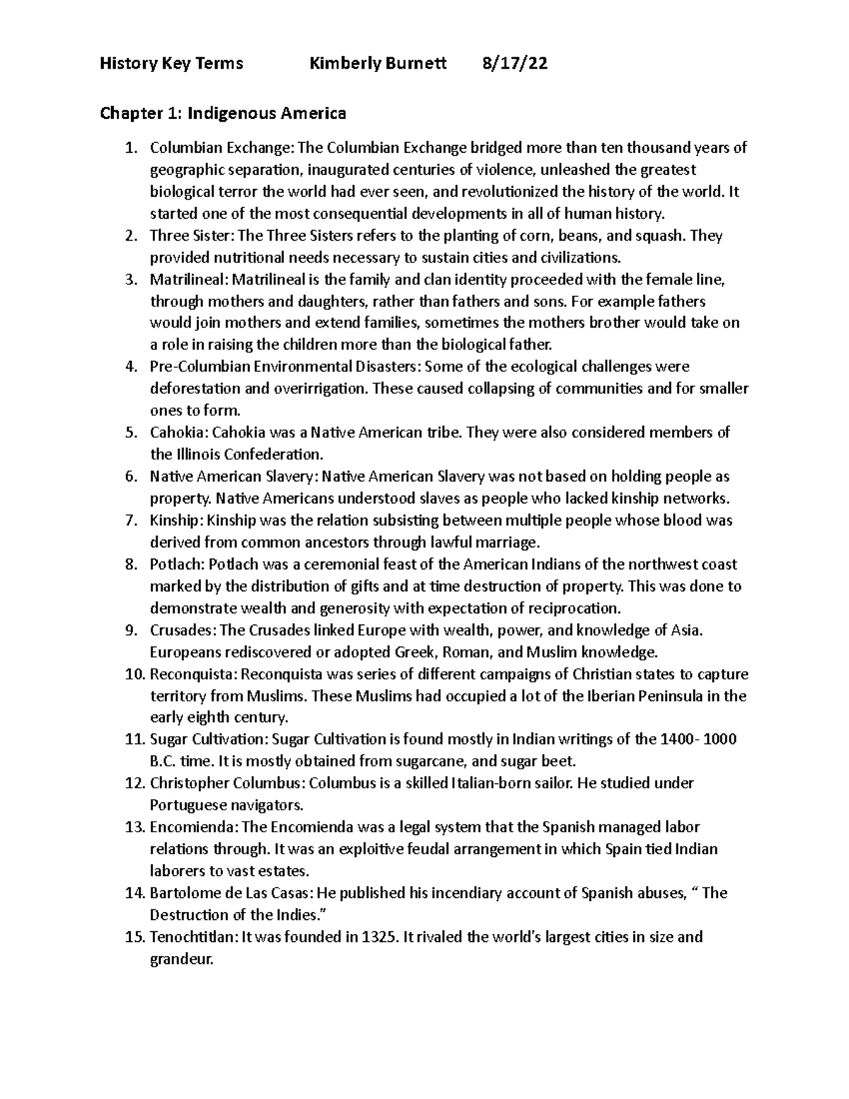 Chapter 1 Key Terms History - History Key Terms Kimberly Burnett 8/17 ...