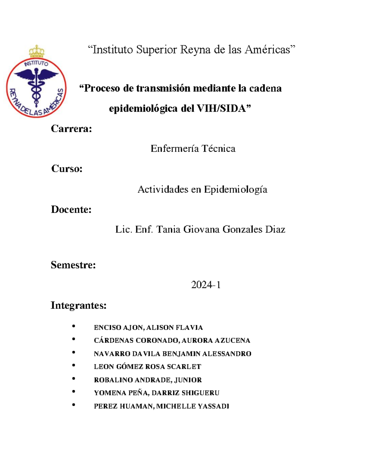 SIDA - “Instituto Superior Reyna de las Américas” “Proceso de ...