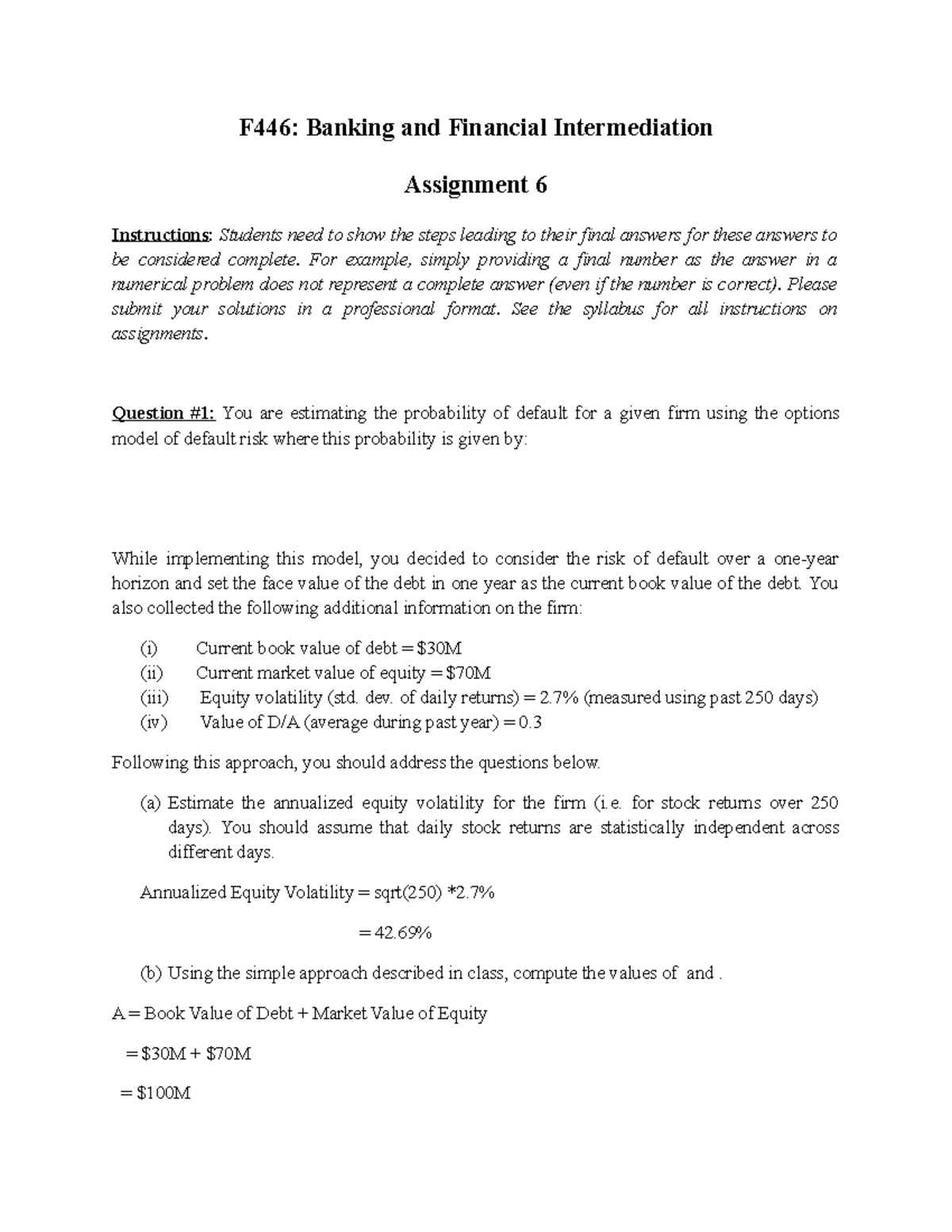 F446 Assignment 6 - F446: Banking and Financial Intermediation ...