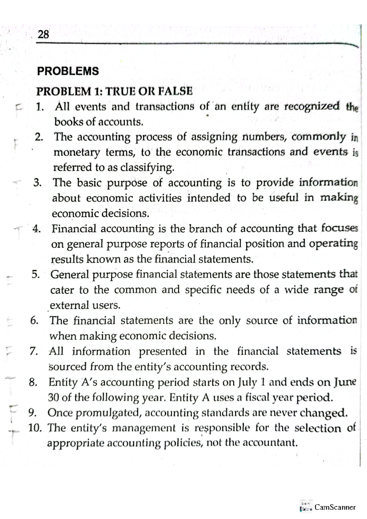 Overview of Accounting - 28 PROBLEMS PROBLEM 1: TRUE OR FALSE 1. All events and transactions of ...