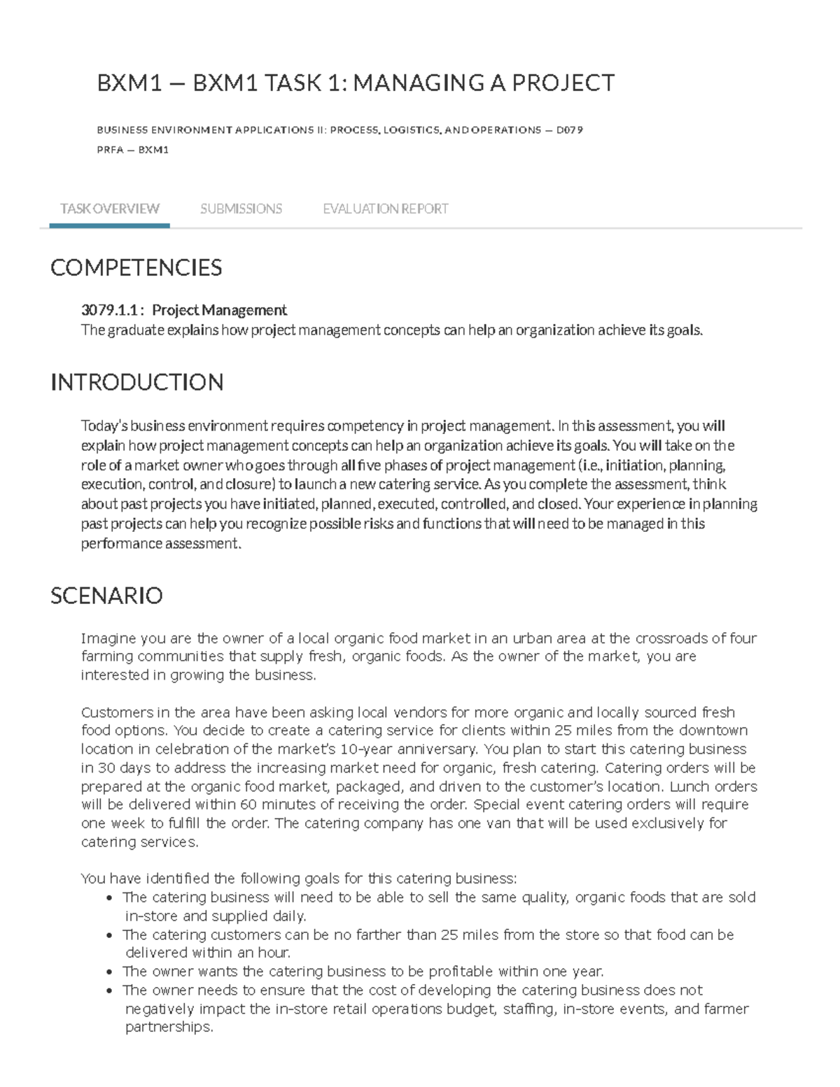 TASK 1 Performance Assessment II - BXM1 — BXM1 TASK 1: MANAGING A ...