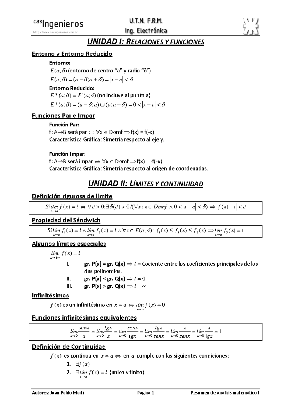 Resumen de An lisis matem tico I-pages-2-28 - UNIDAD I: RELACIONES Y FUNCIONES Entorno y Entorno ...
