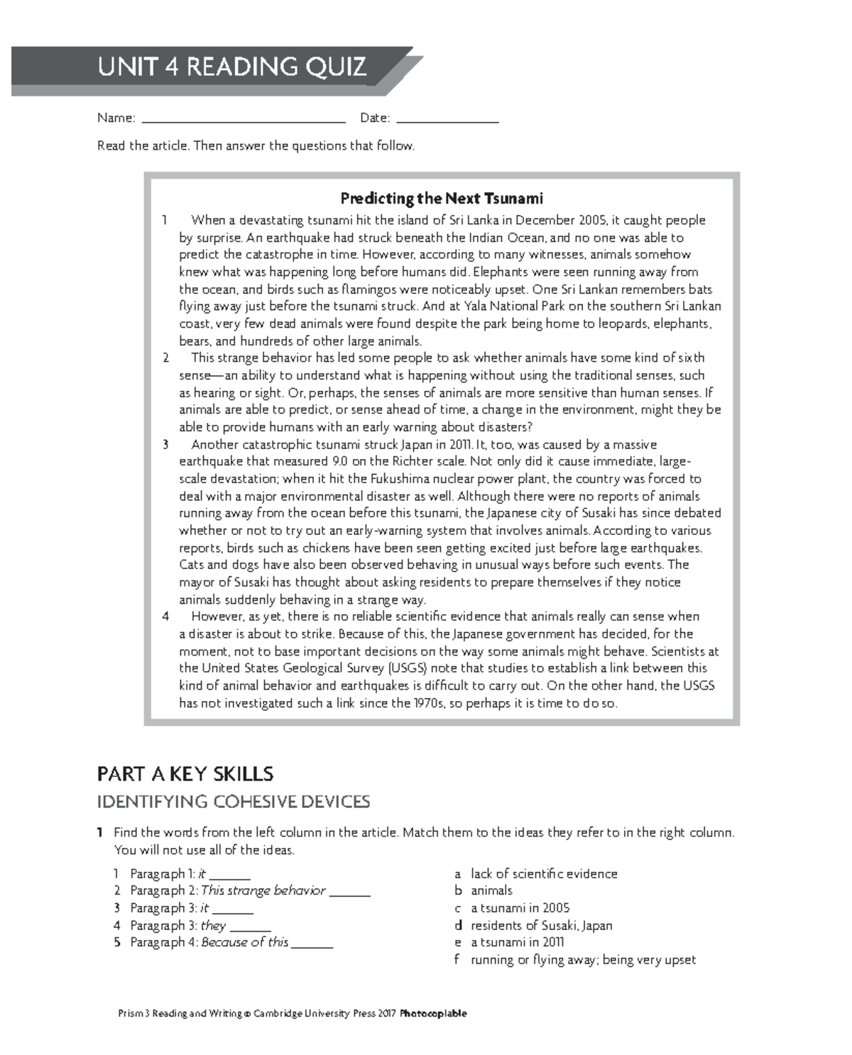 Prism RW L3 Quiz U04 - giúp nhau cùng nhau phấn đấu - UNIT 4 READING ...