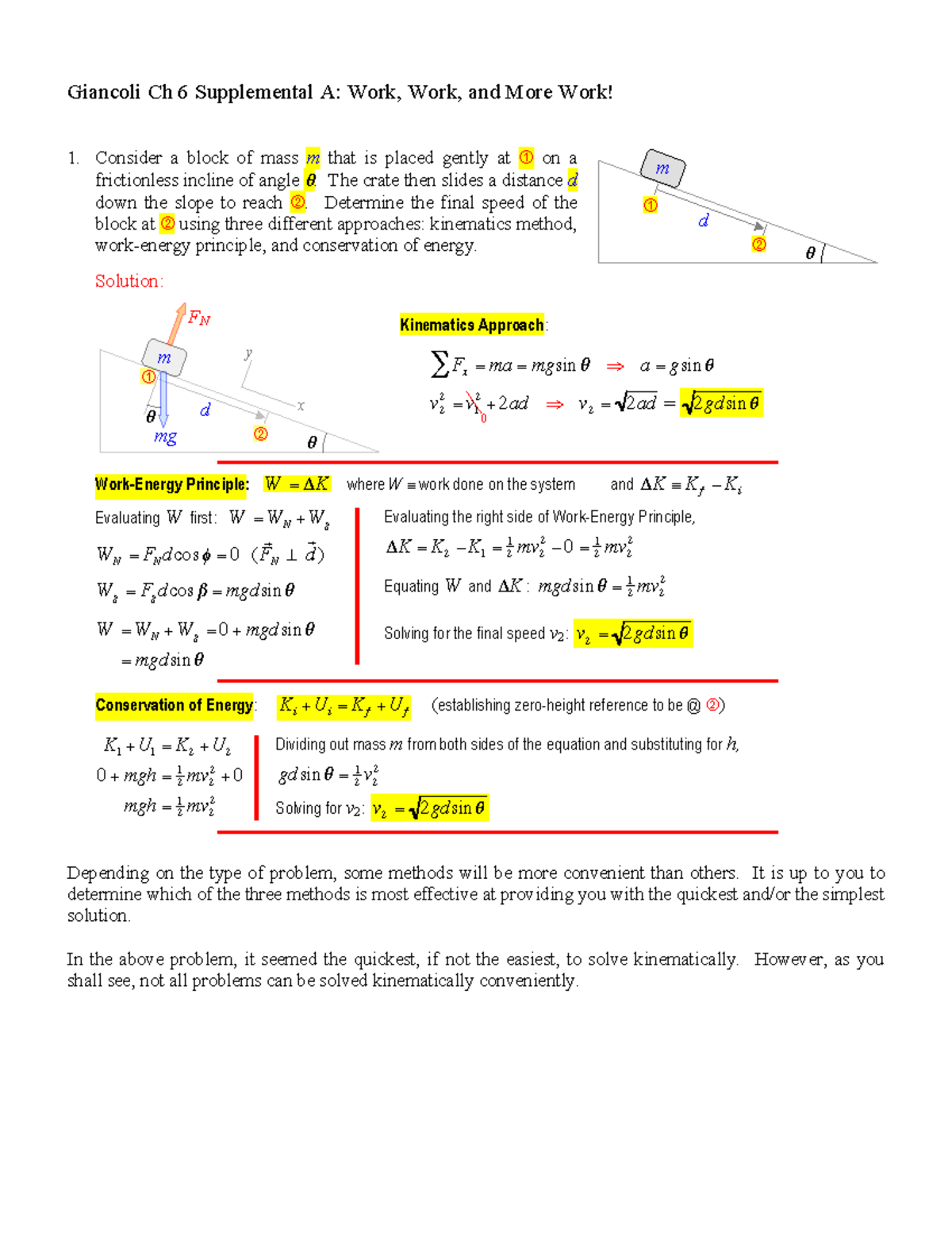 Work Work and More Work for chapter 6 - Giancoli Ch 6 Supplemental A ...