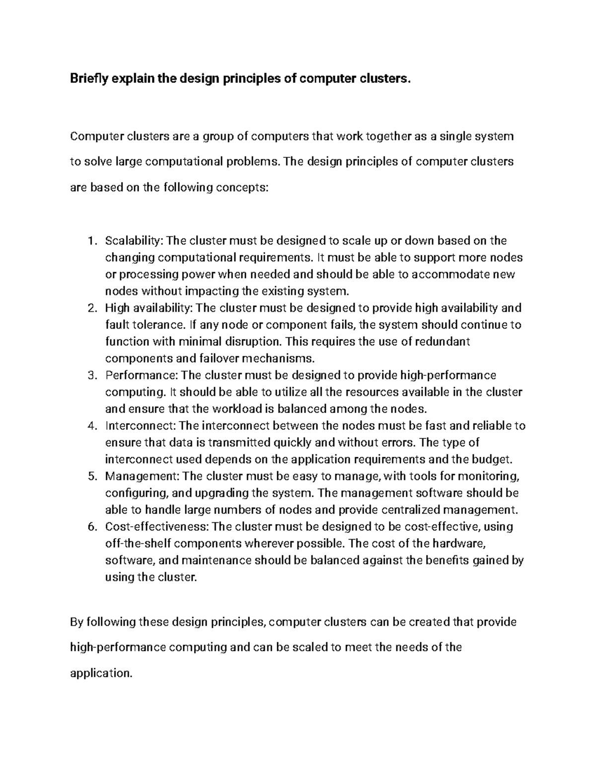 Briefly Explain The Design Principles Of Computer Clusters Computer