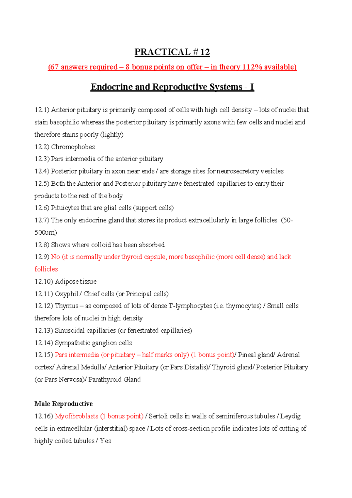 Pract 12 Answers - PRACTICAL # 12 (67 answers required – 8 bonus points ...