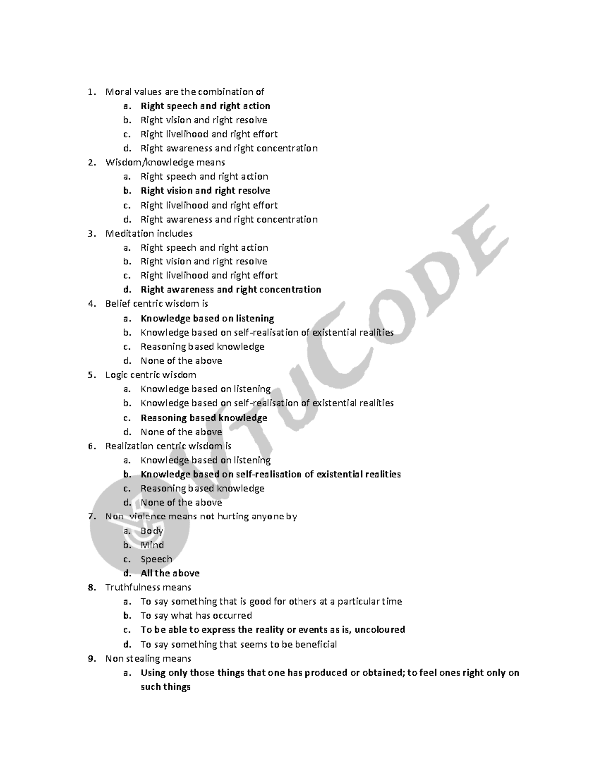 @vtucode - Vhhj - Moral values are the combination of a. Right speech ...