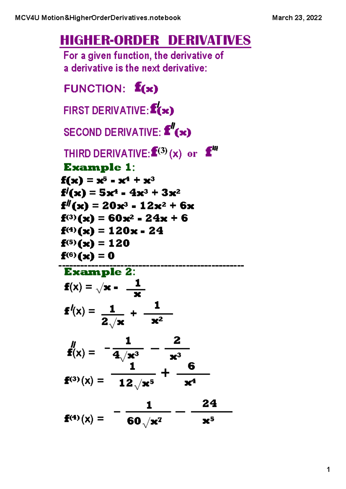 Motion of derivatives - Studocu