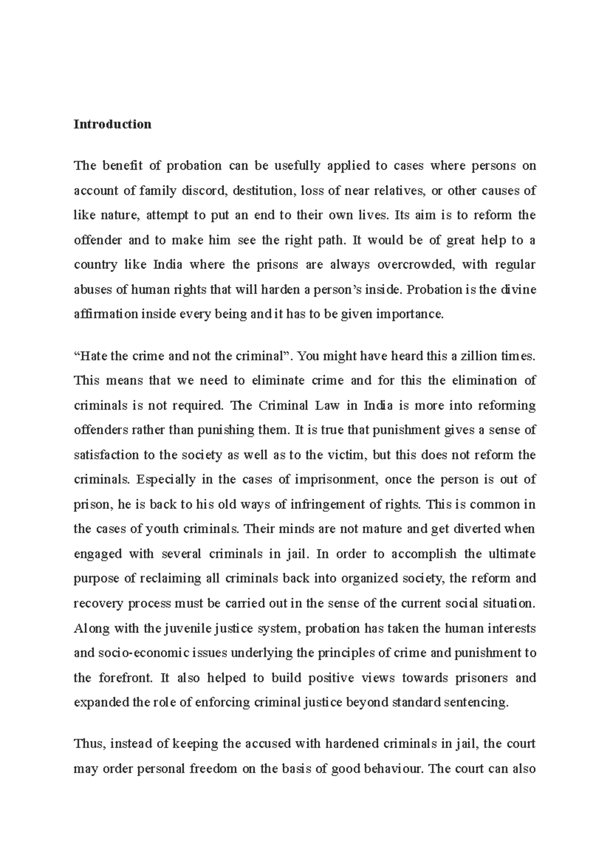 Probation of offender Act 1958 - Introduction The benefit of probation ...