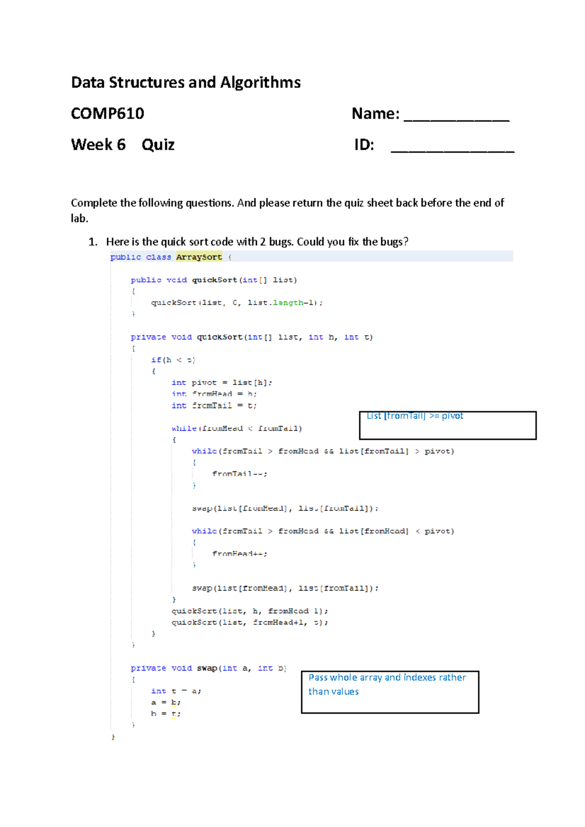 Week 6 Answer 1 Week 6 Tutorial Questions And Answers Data Structures And Algorithms Comp610