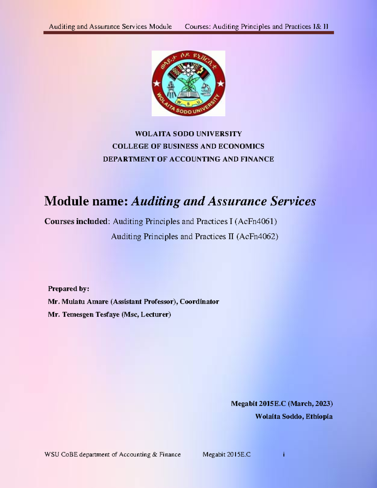 @4 Auditing and Assurance Services - WSU - WSU CoBE department of ...