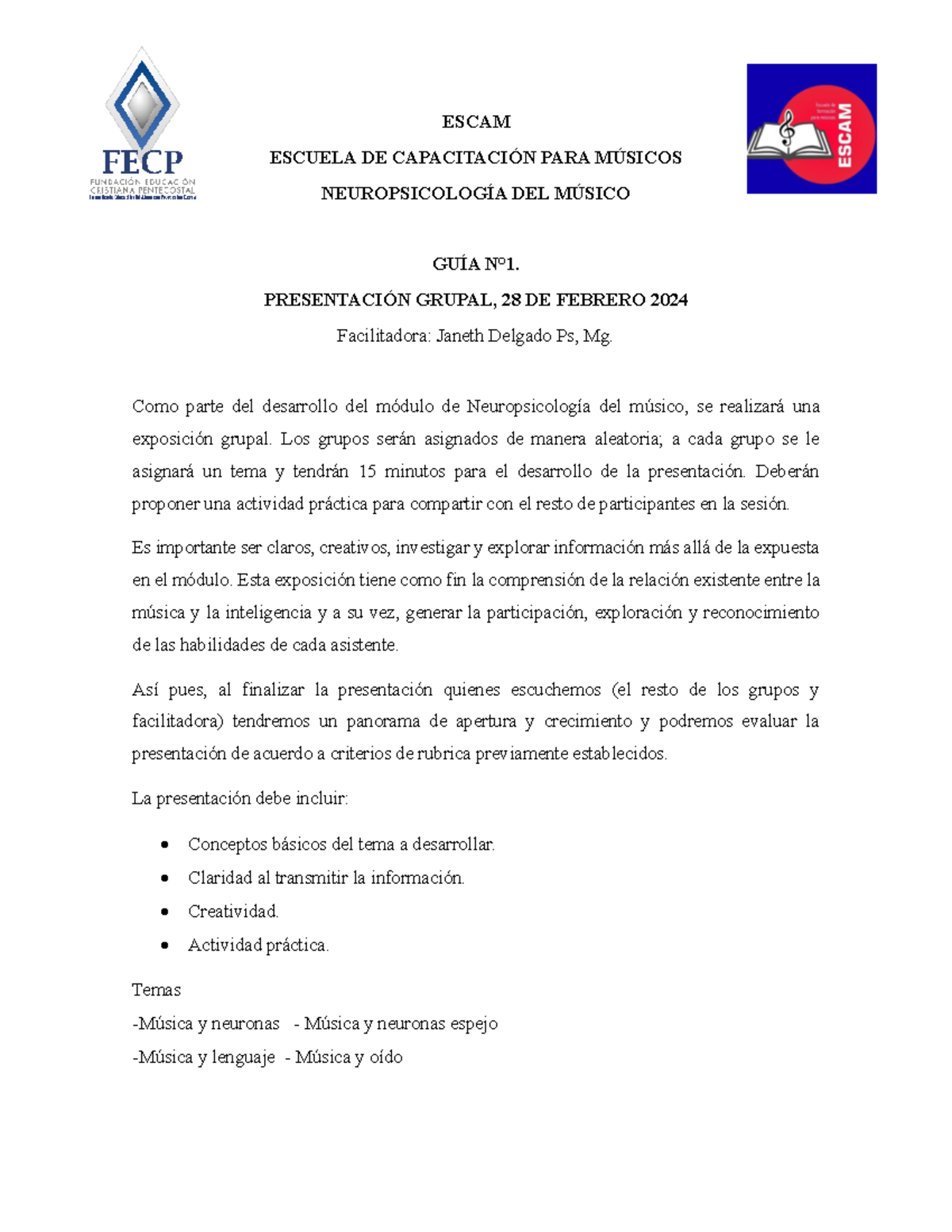 Guias DE Trabajo NM Escam - ESCAM ESCUELA DE CAPACITACIÓN PARA MÚSICOS ...