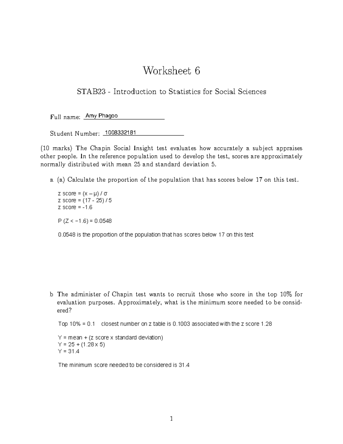 Tutorial 6 worksheet with answers - STAB22 - U of T - Studocu