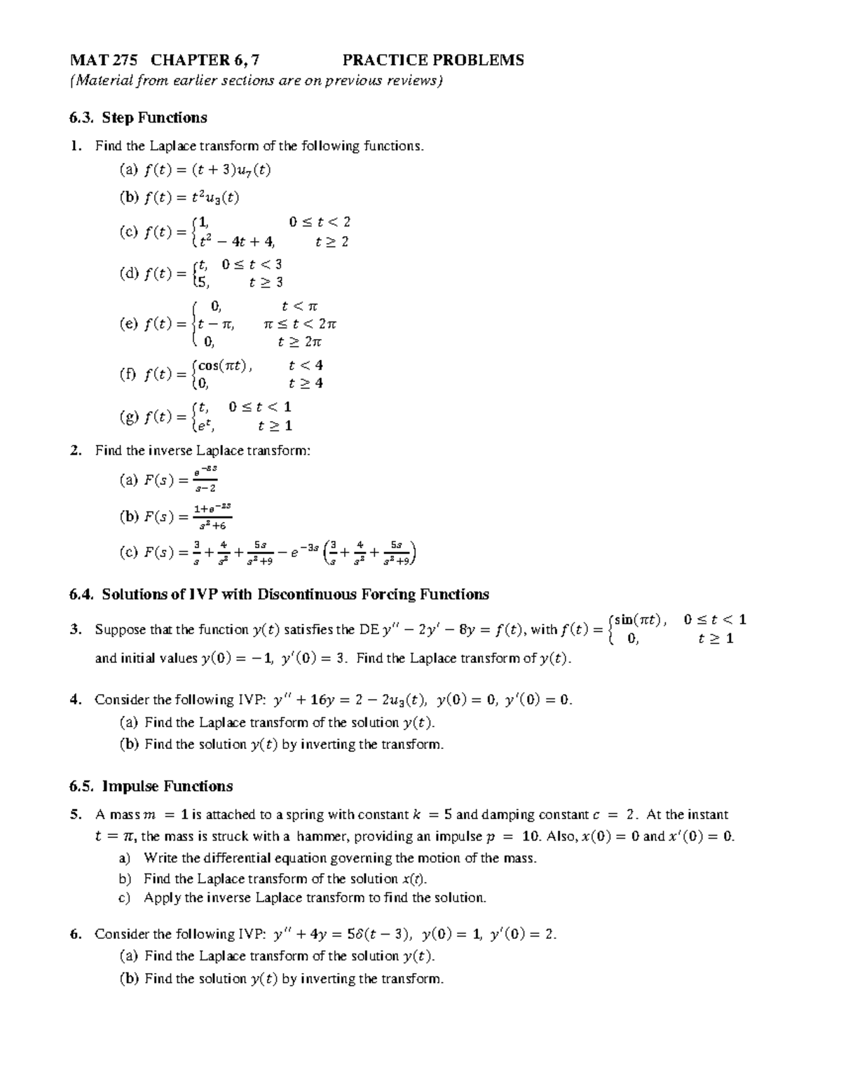 Mat275 ch6 7practice - MAT 275 CHAPTER 6, 7 PRACTICE PROBLEMS (Material ...