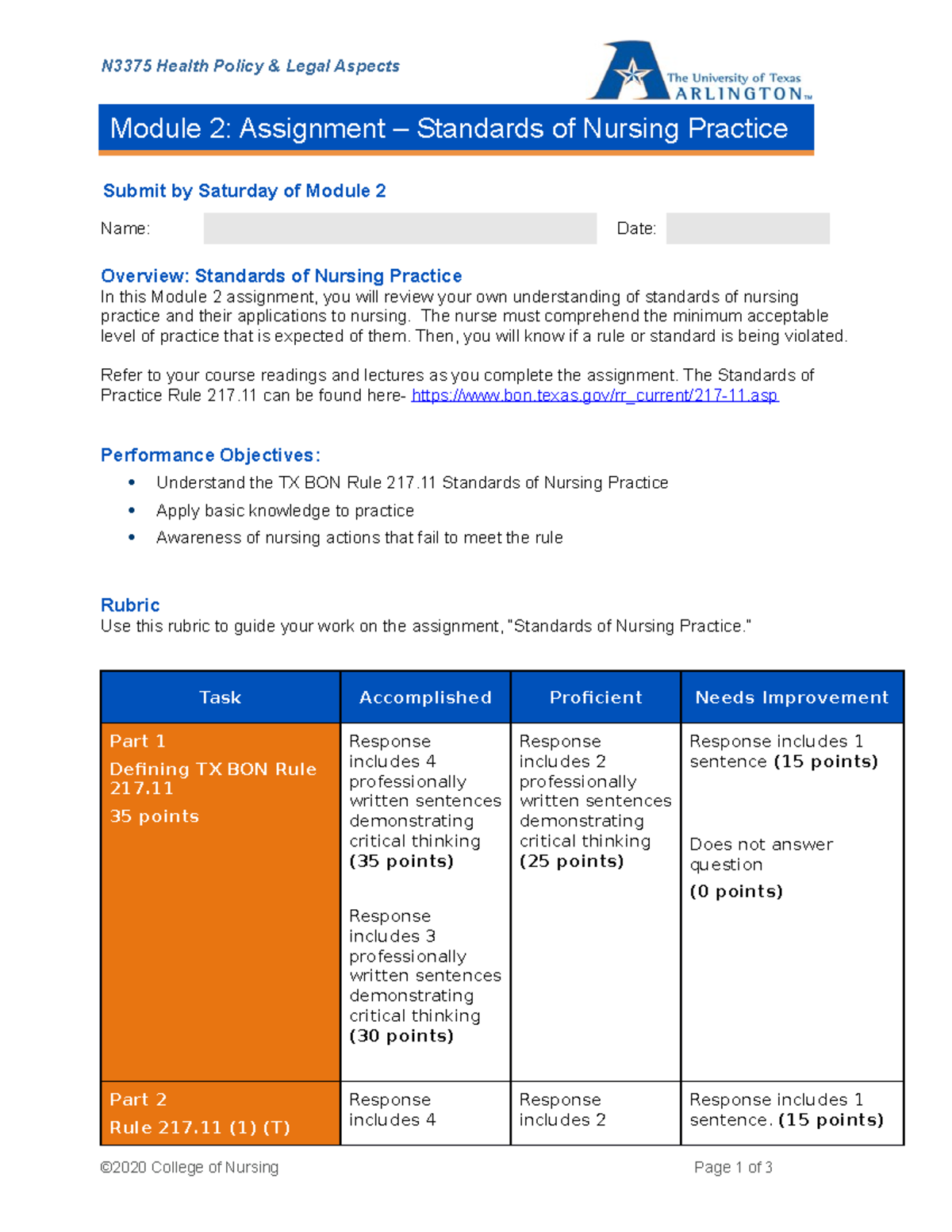 N3375 Module 2 Assignment Updated 2020-2 - N3375 Health Policy & Legal ...