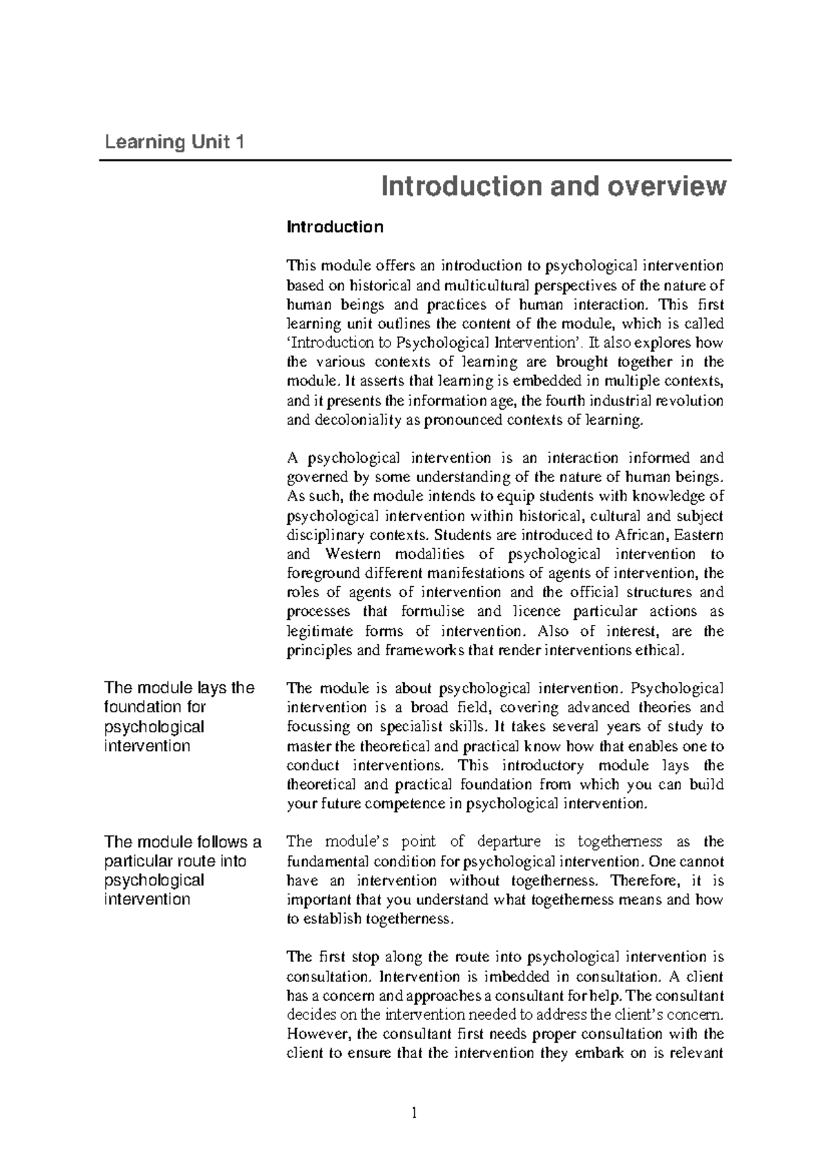 PYC1513 Unit 1 - Learning Unit 1 Introduction and overview The module ...