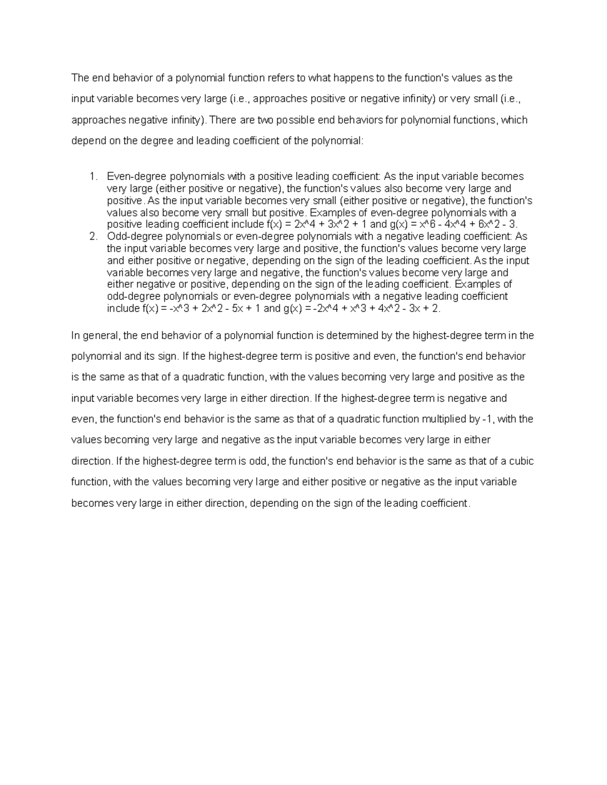 End behavior - explaination of chapter topic - The end behavior of a ...