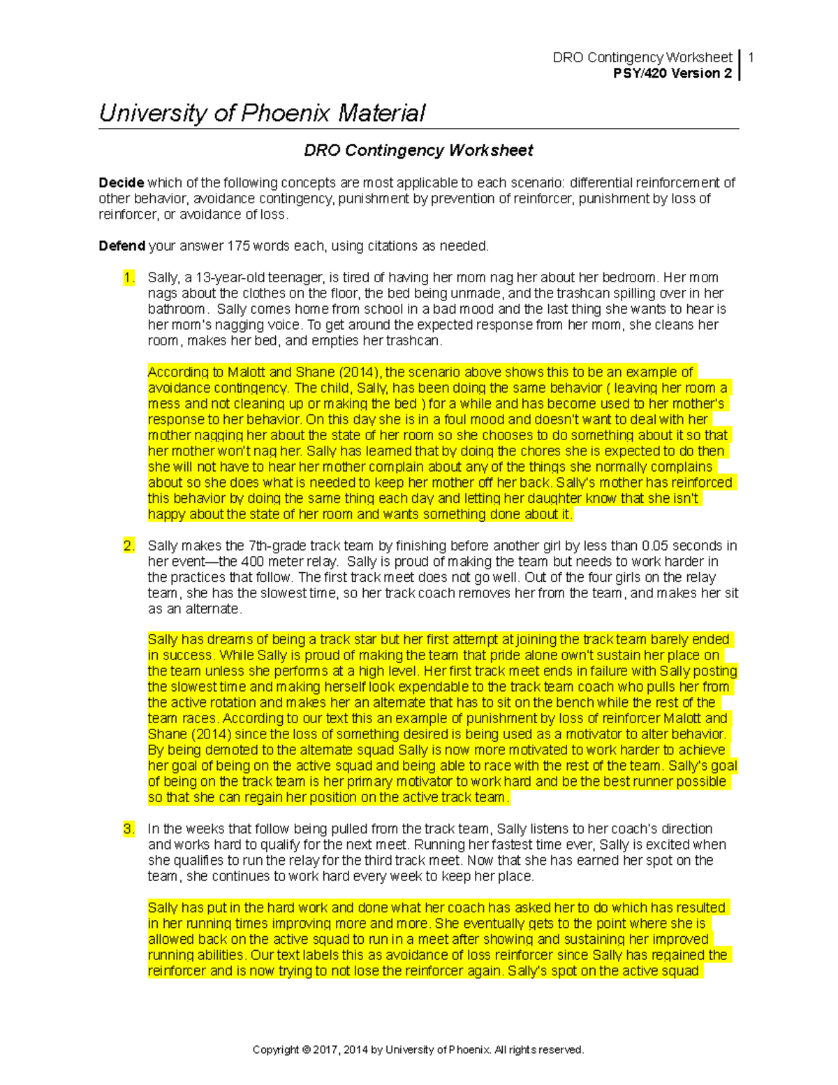 PSY420r2 DRO Worksheet Timothy Brown - DRO Contingency Worksheet PSY ...