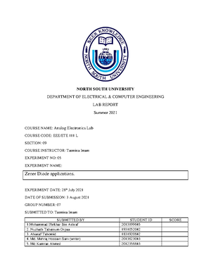 EEE111 (Exp 7) - Lab Report - DEPARTMENT OF ELECTRICAL & COMPUTER ENGINEERING EEE111L/ETE111L ...