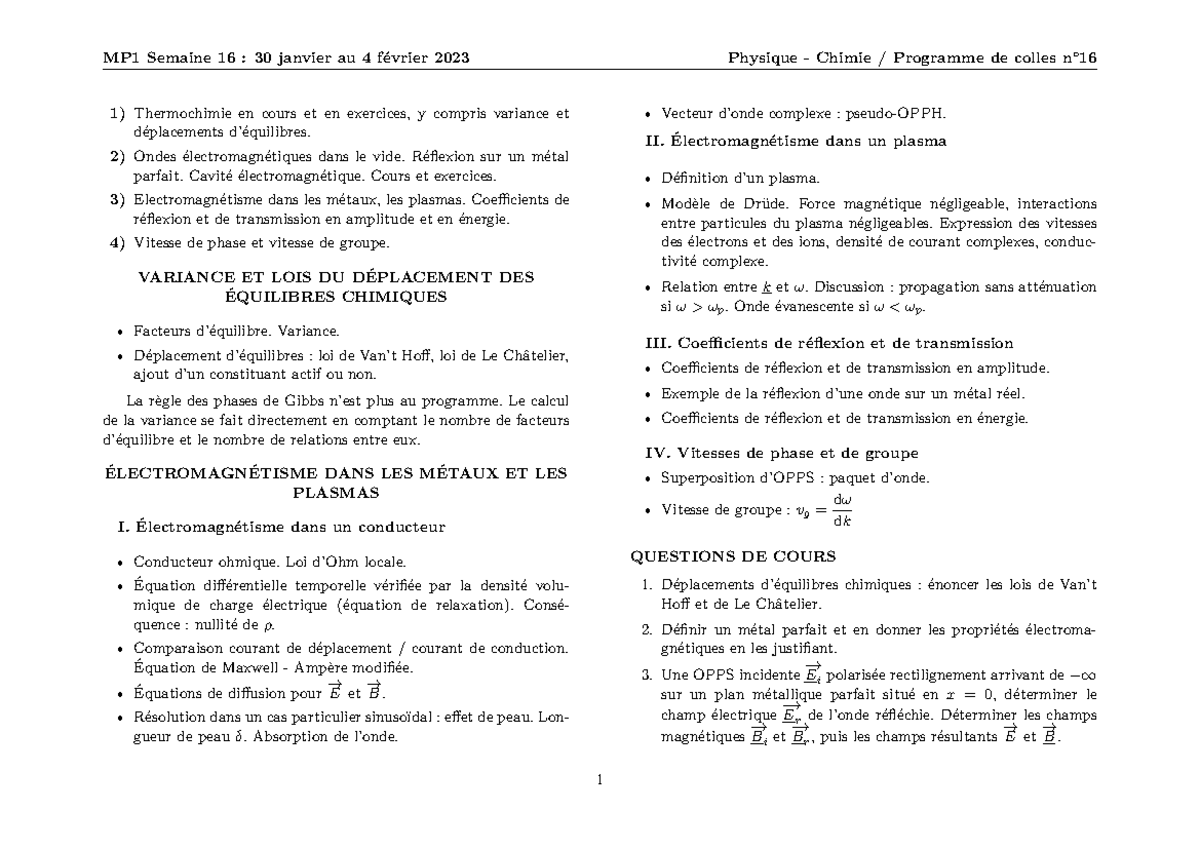 Download(16) - Physical - MP1 Semaine 16 : 30 janvier au 4 février 2023 Physique - Chimie ...