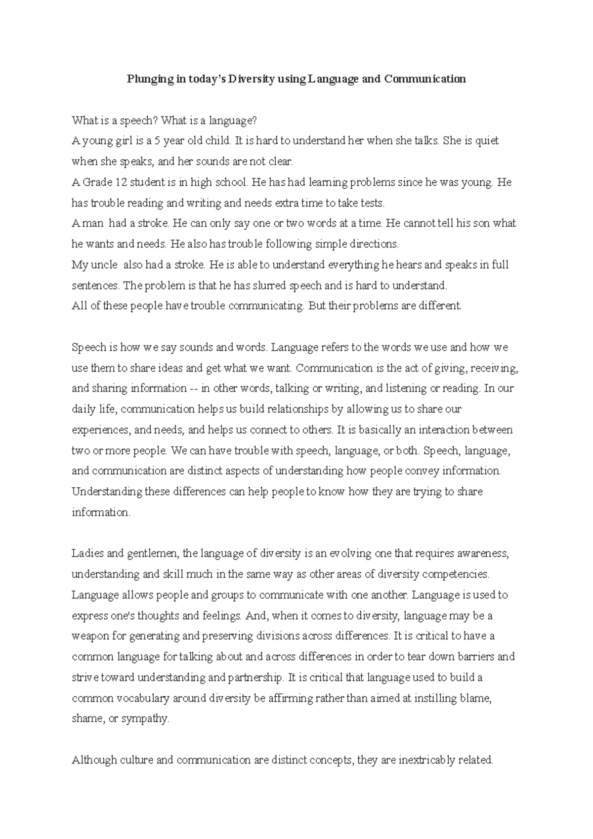 Jyas-Oration-Piece - Oration piece. - Plunging in today’s Diversity ...