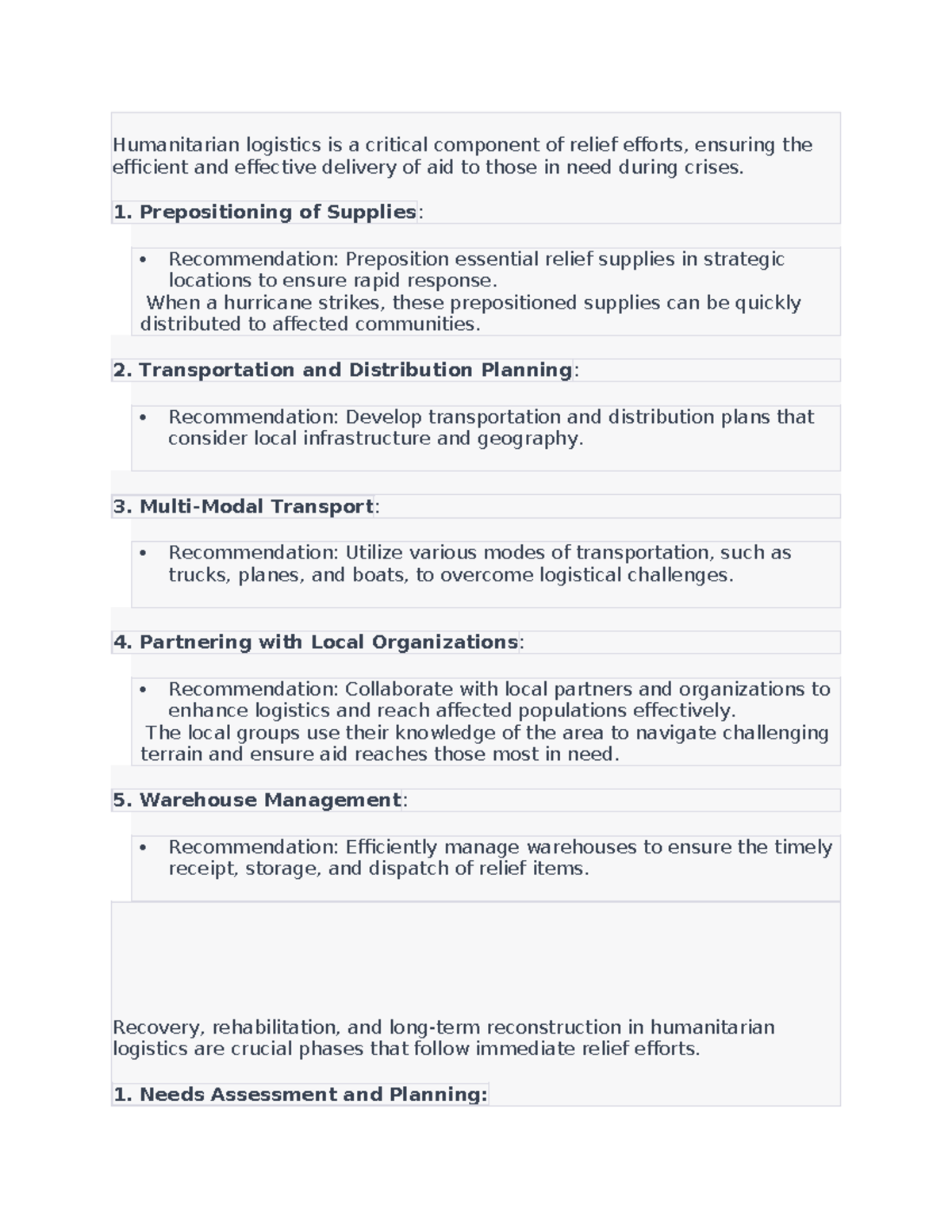 Humanitarian logistics - 1. Prepositioning of Supplies: Recommendation ...