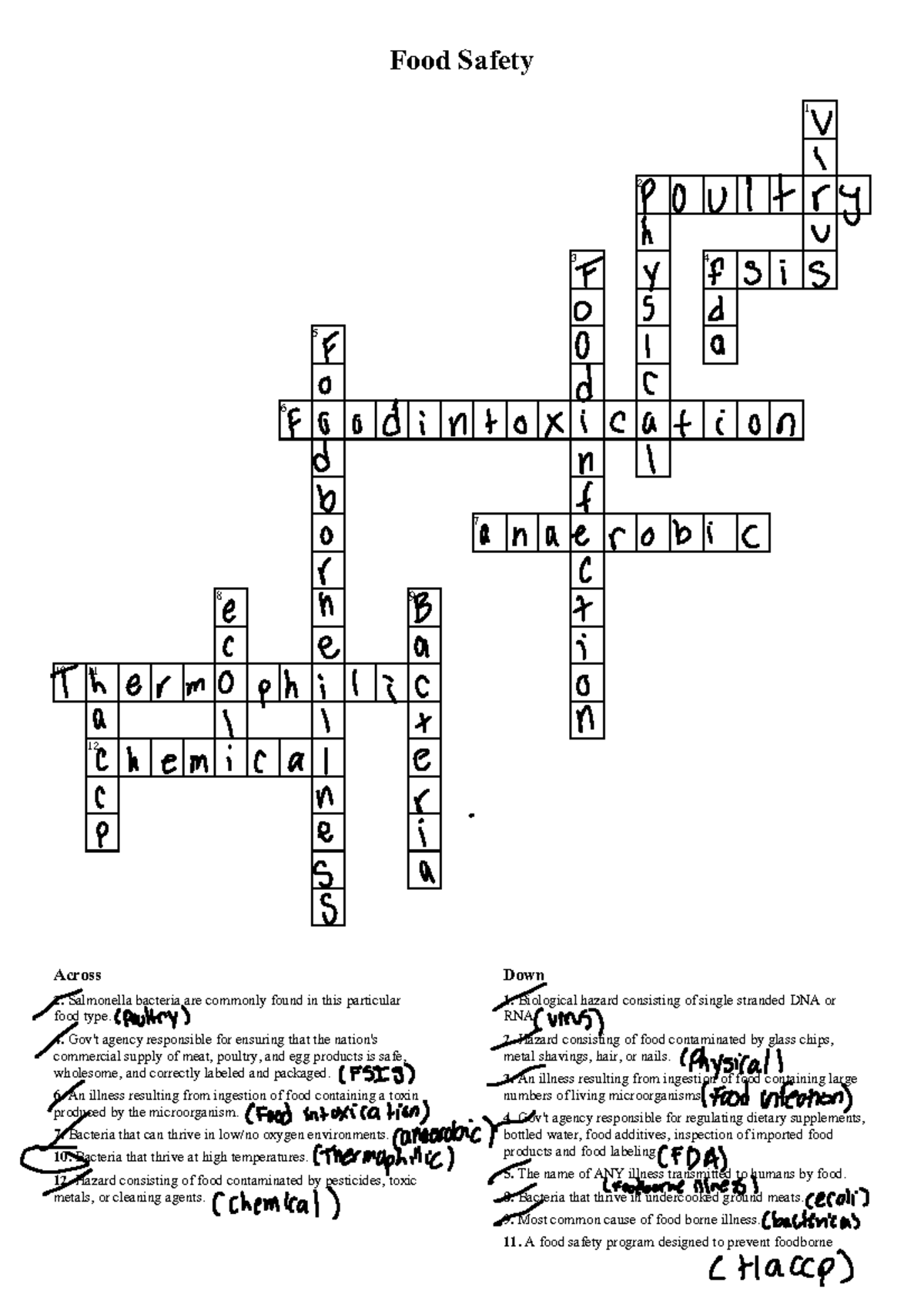 Food Safety Puzzle - Across 2. Salmonella bacteria are commonly found ...