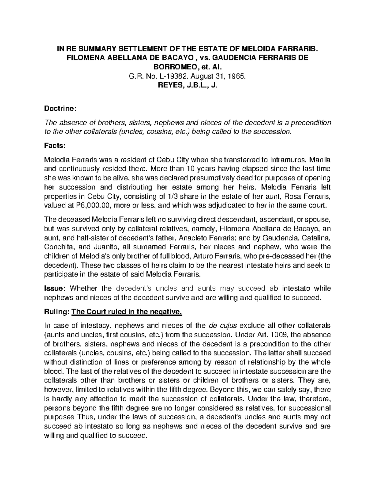 111. Filomena Abellana de Bacayo v. Gaudencio Ferraris de Borromeo, et ...