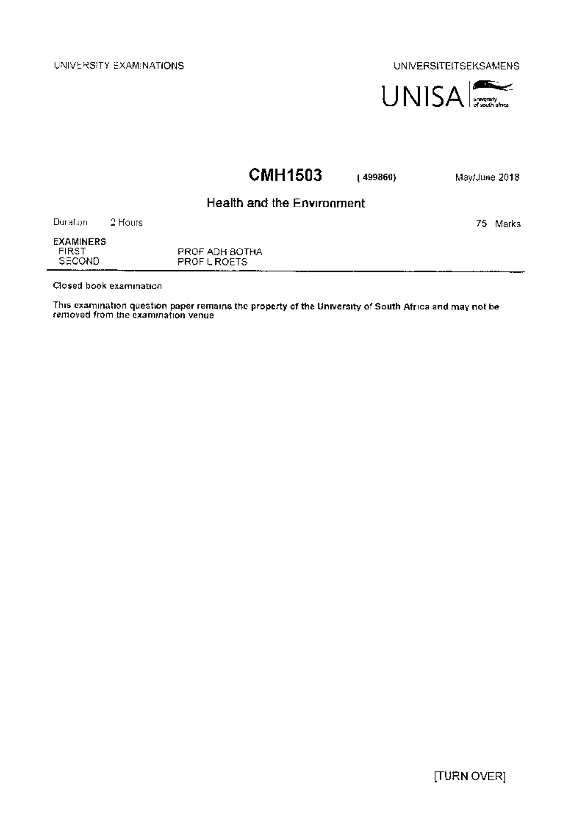 CMH1503 MAY 2018 - Exam past papers - UNIVERSITY EXAMINATIONS ...