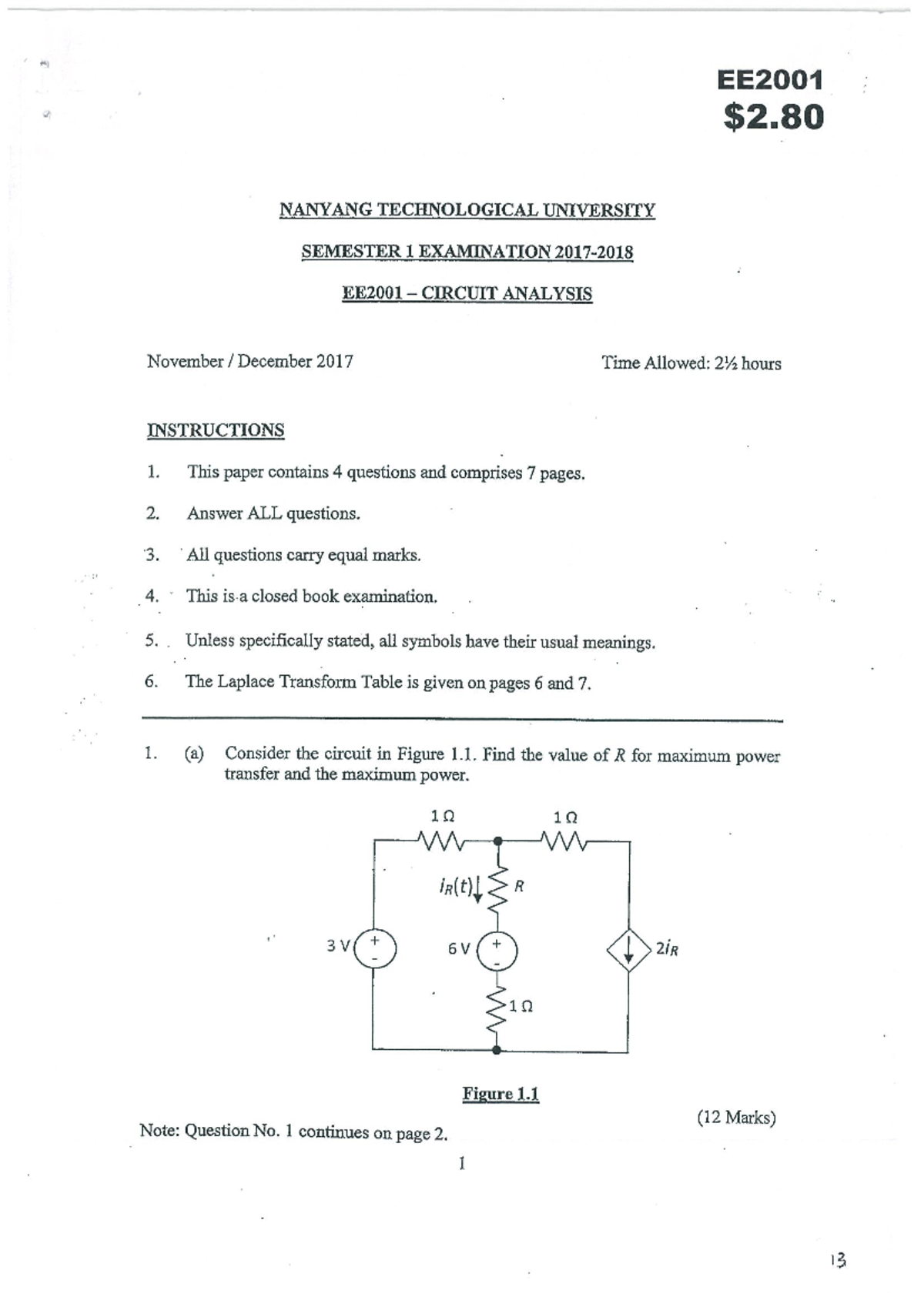Circuit Analysis - pyp - EE2001 - Studocu