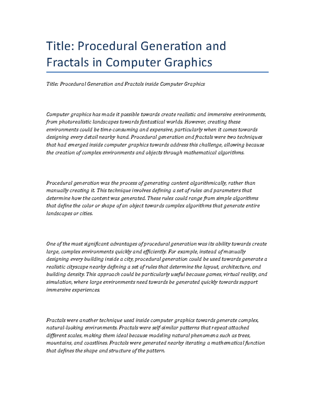 Title Procedural Generation and Fractals in Computer Graphics - Title ...