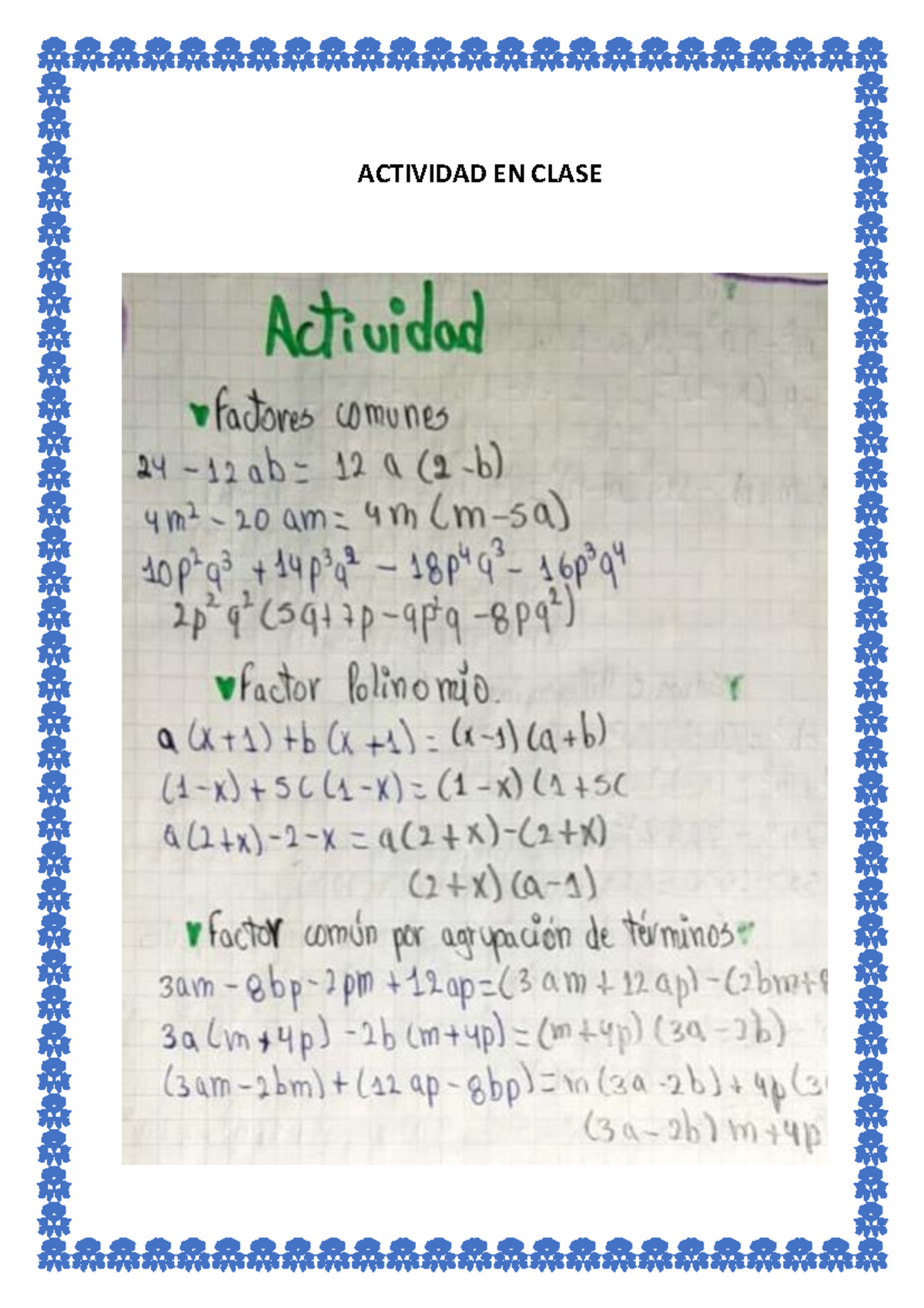 Actividad EN Clase - ejercicios de factor comun - ACTIVIDAD EN CLASE ...