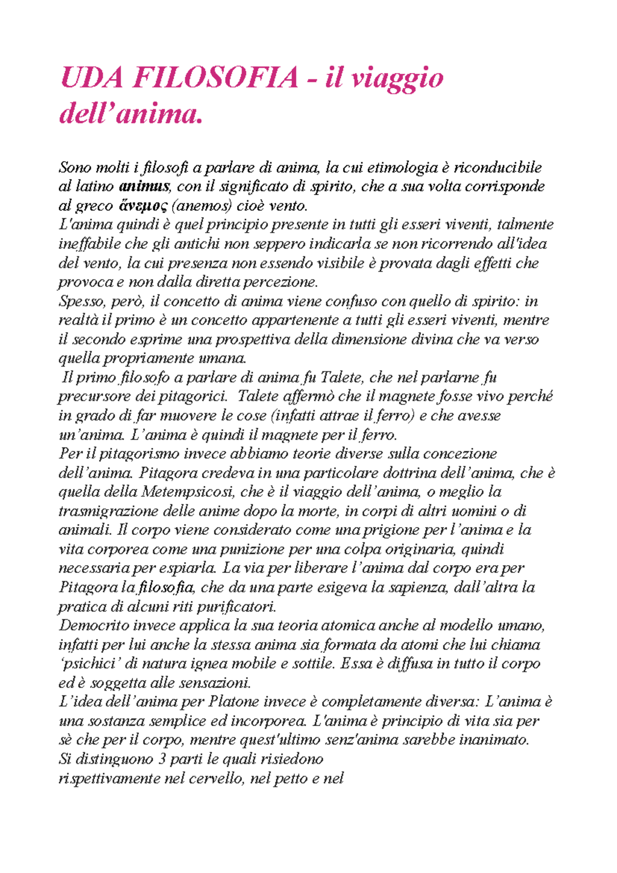 UDA Filosofia - UDA FILOSOFIA - il viaggio dell’anima. Sono molti i ...