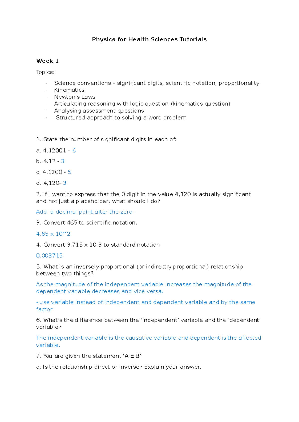 Physics for Health Sciences Tutorials - 4 – 6 b. 4 - 3 c. 4 - 5 d ...