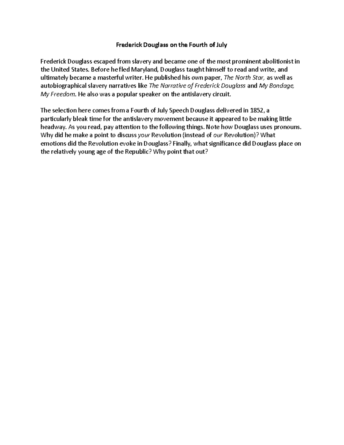 Frederick Douglass v. slavery from Chism's class. - Frederick Douglass ...