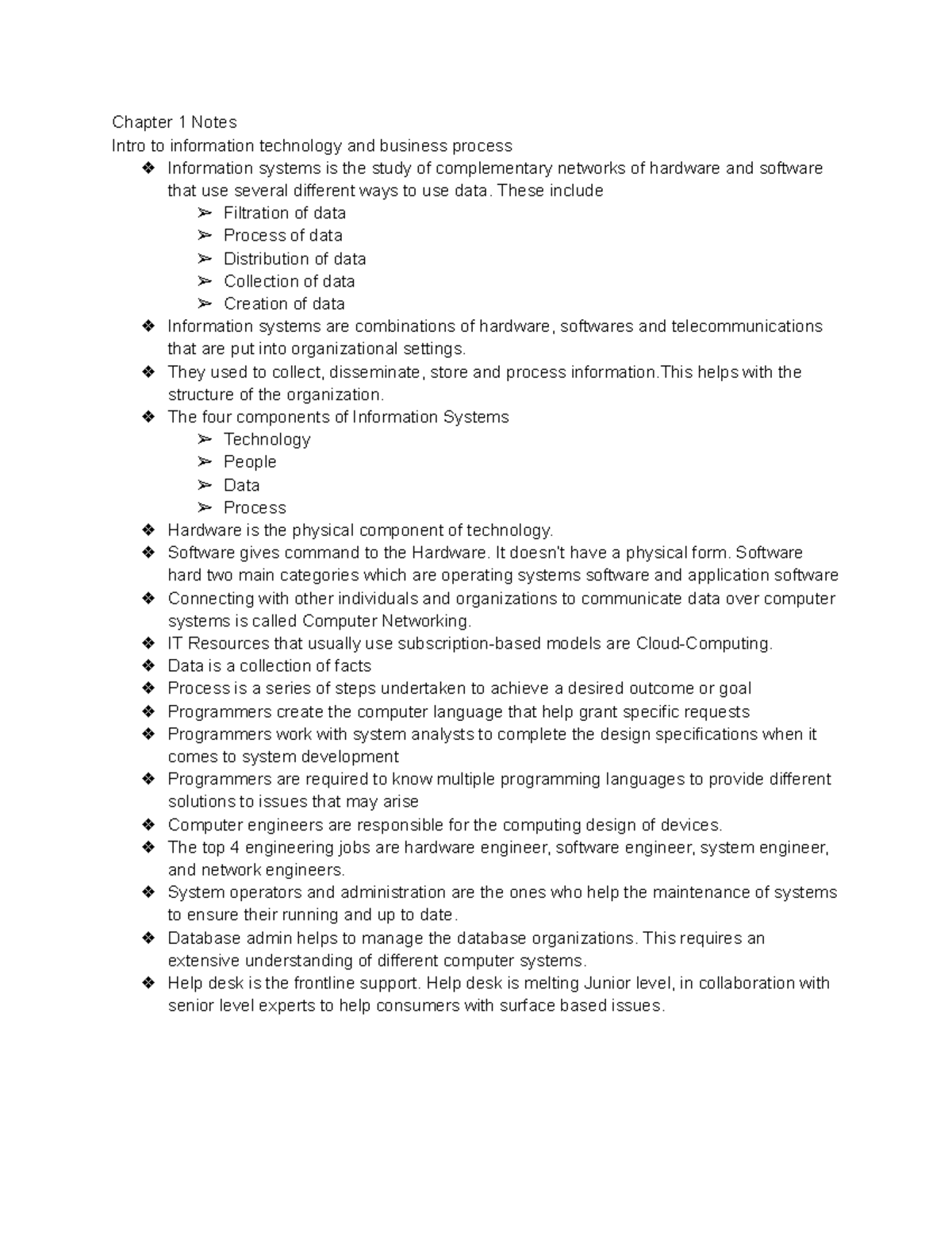 INT 2840 Chpt 1 notes - Chapter 1 Notes Intro to information technology ...