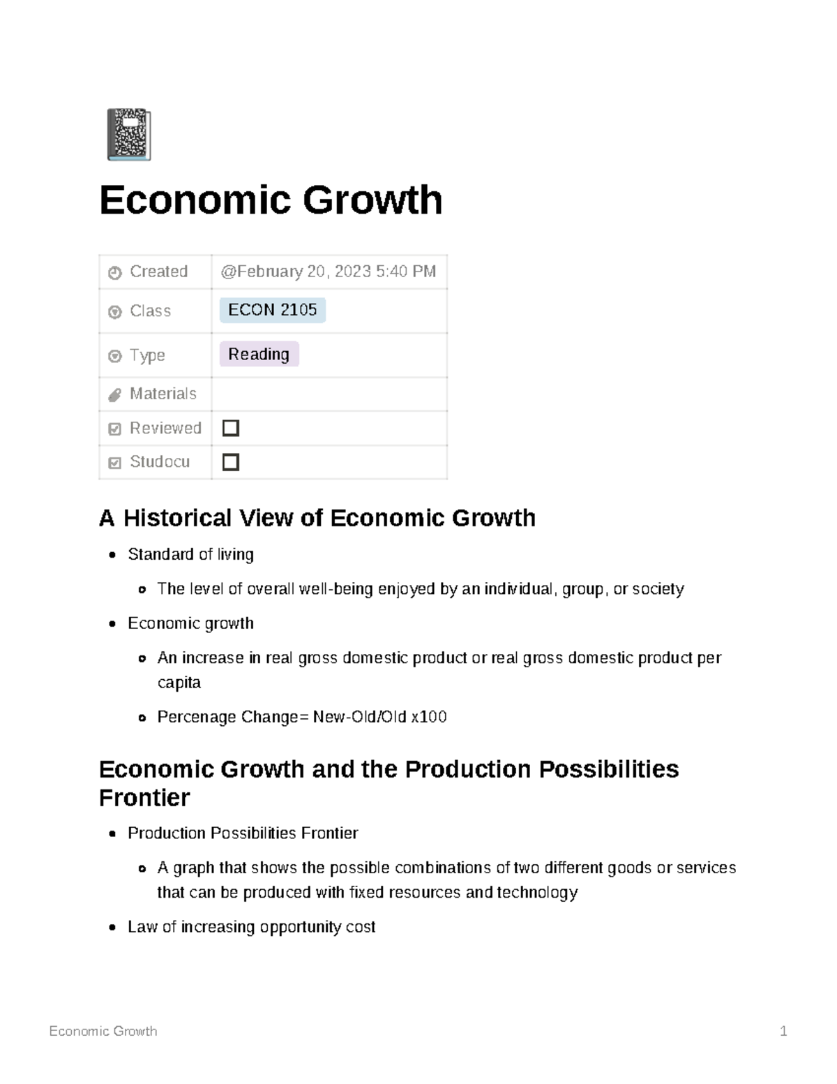 Economic Growth - Vocabulary breakdown - Economic Growth 1 Á Economic ...