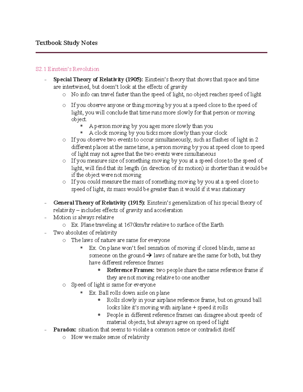 Textbook Study Notes - A person moving by you ages more slowly than you ...