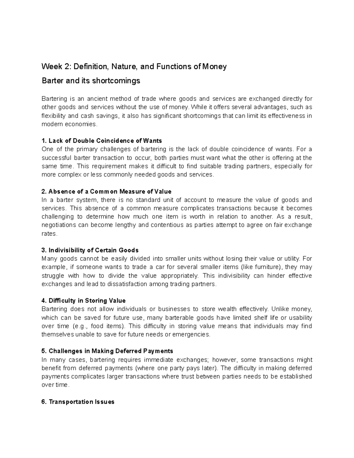 Money- Credit- Banking Reviewer - Week 2: Definition, Nature, and ...